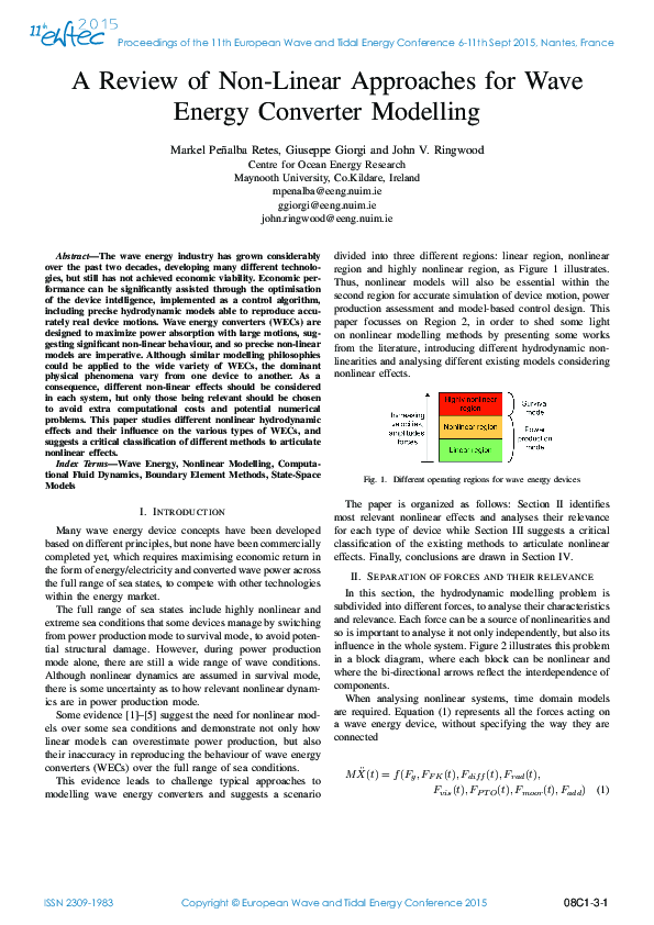 (PDF) A Review of Non-Linear Approaches for Wave Energy Converter Modelling