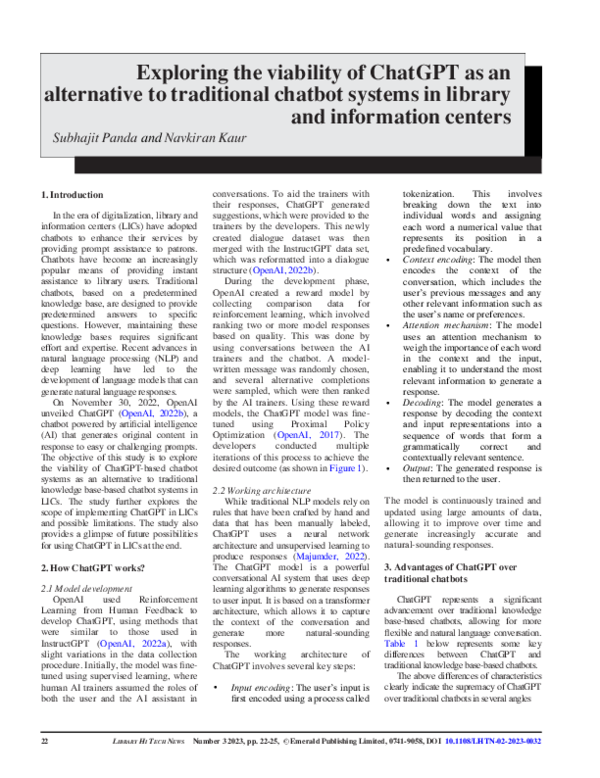 (PDF) Exploring the viability of ChatGPT as an alternative to traditional chatbot systems in ...