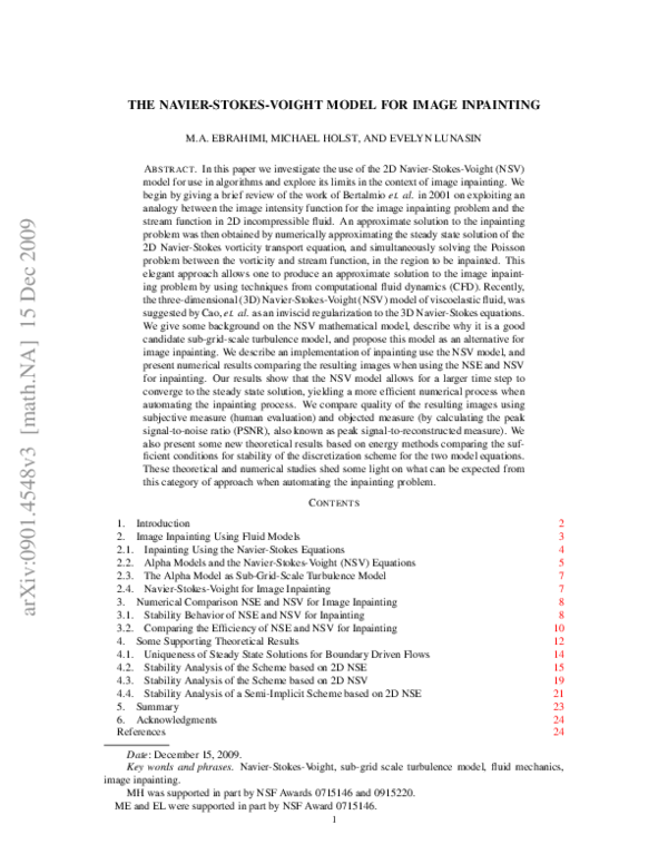 (PDF) The Navier-Stokes-Voight model for image inpainting