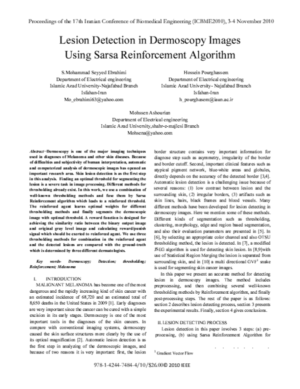 (PDF) Lesion detection in dermoscopy images using Sarsa Reinforcement ...