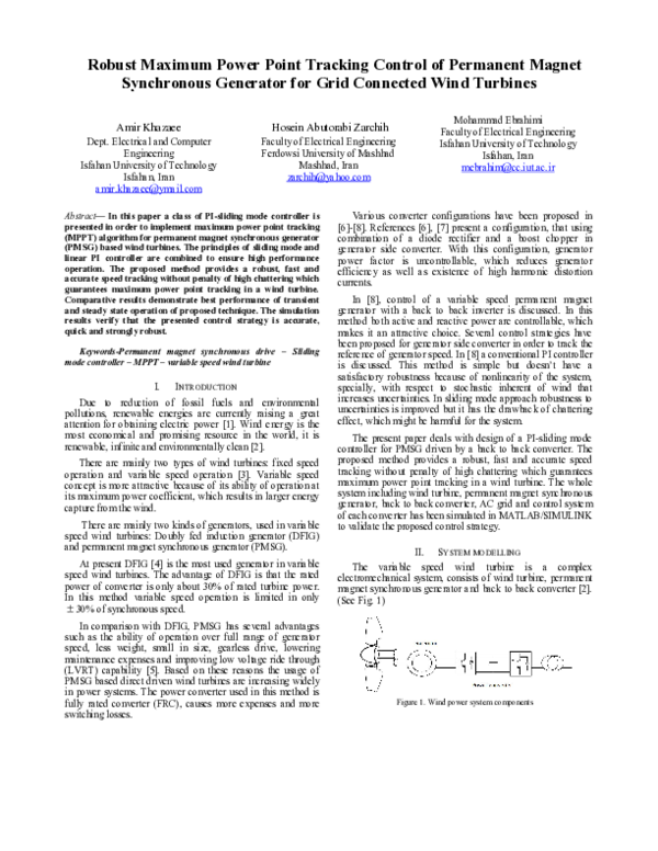 (PDF) Robust maximum power point tracking control of permanent magnet synchronous generator for ...