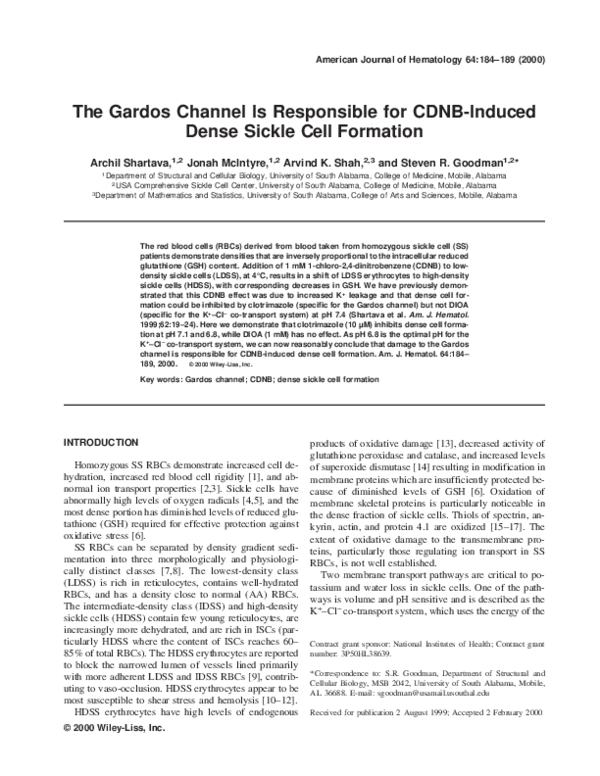 (PDF) The Gardos channel is responsible for CDNB‐induced dense sickle ...