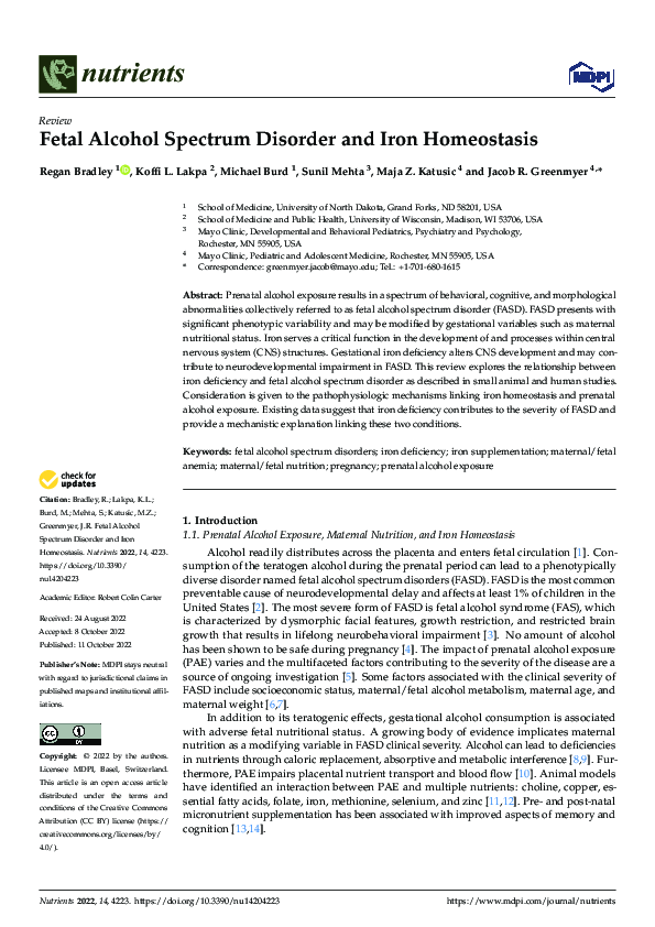 (PDF) Fetal Alcohol Spectrum Disorder and Iron Homeostasis