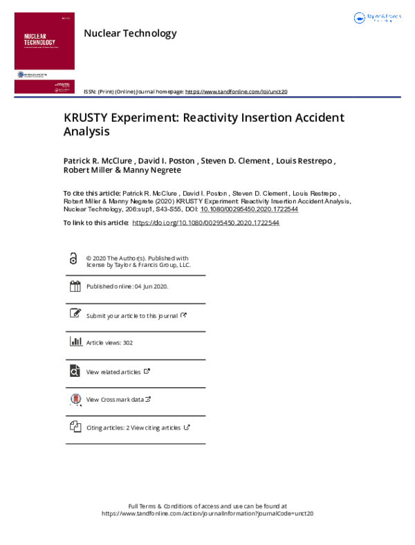 (PDF) KRUSTY Experiment: Reactivity Insertion Accident Analysis | Louis ...