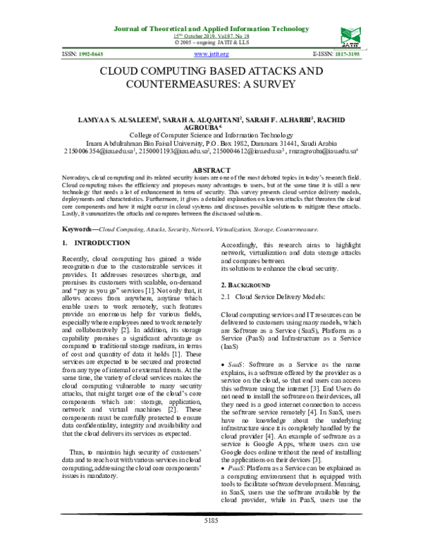 (PDF) Cloud Computing Based Attacks and Countermeasures: A Survey