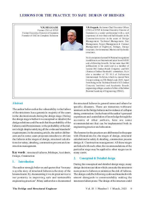 (PDF) LESSONS FOR THE PRACTICE TO SAFE DESIGN OF BRIDGES