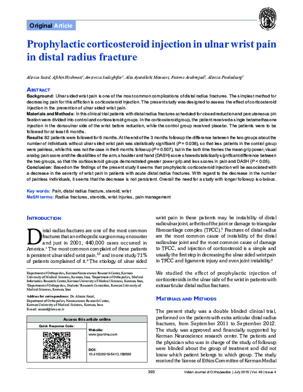 (PDF) Prophylactic corticosteroid injection in ulnar wrist pain in ...