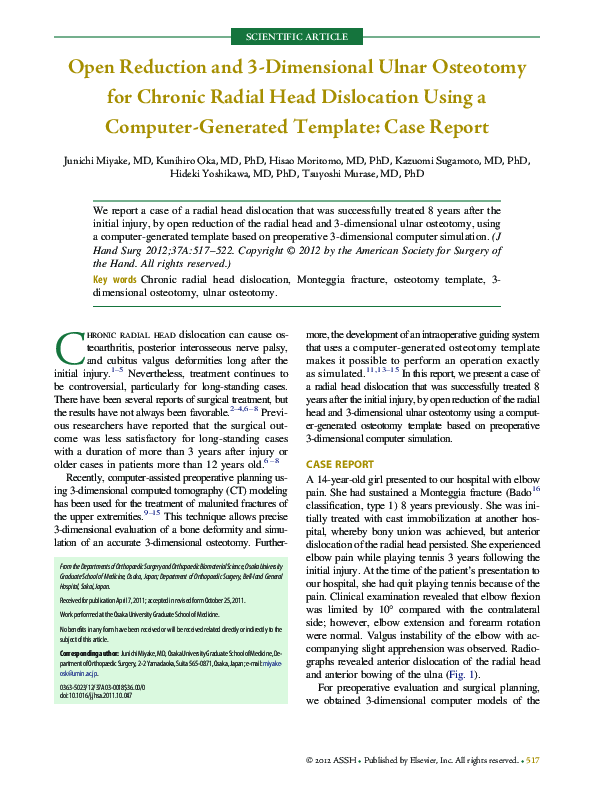 (PDF) Open Reduction and 3-Dimensional Ulnar Osteotomy for Chronic ...