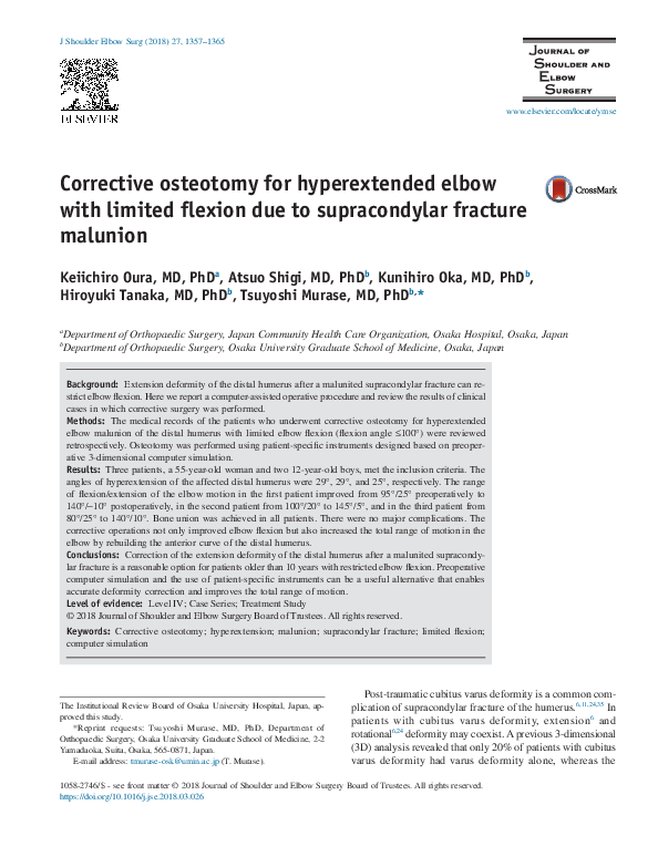 (PDF) Osteotomy for Elbow Hyperextension Malunion