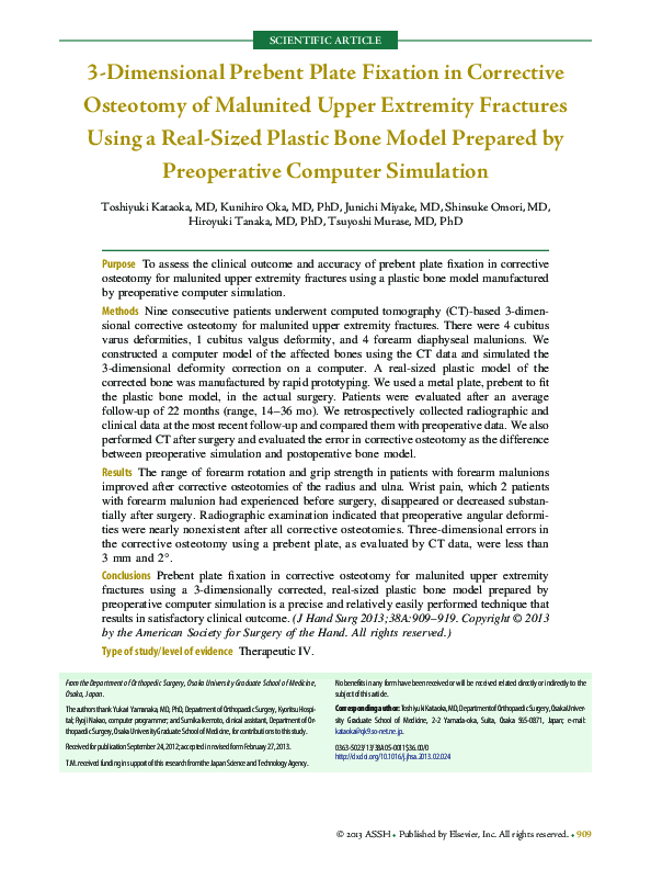 (PDF) 3-Dimensional Prebent Plate Fixation in Corrective Osteotomy of Malunited Upper Extremity ...
