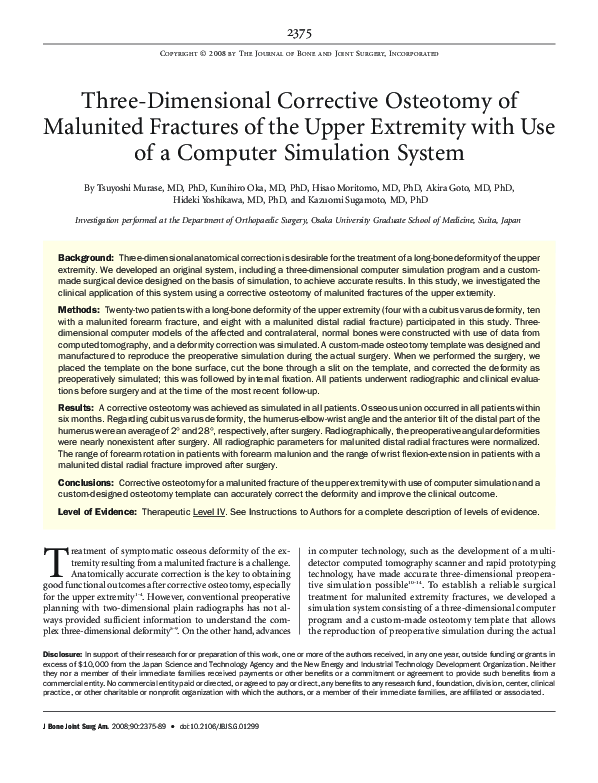 (PDF) Three-Dimensional Corrective Osteotomy of Malunited Fractures of the Upper Extremity with ...