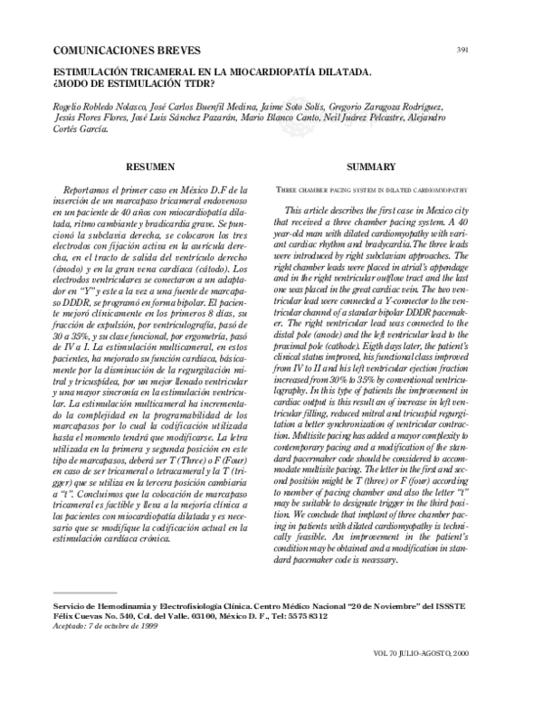 (PDF) Estimulación tricameral en la miocardiopatía dilatada.¿ Modo de ...