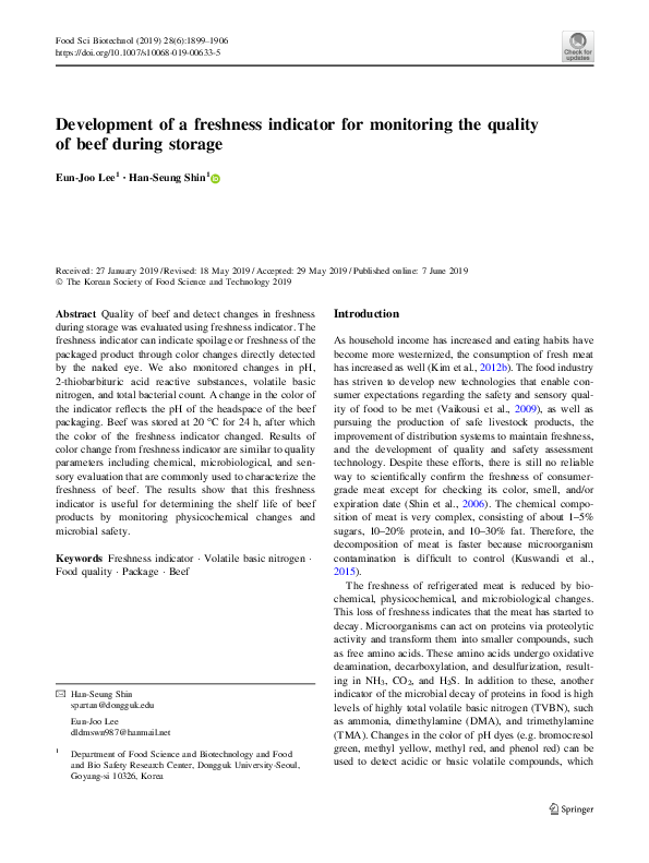 (PDF) Development of a freshness indicator for monitoring the quality ...