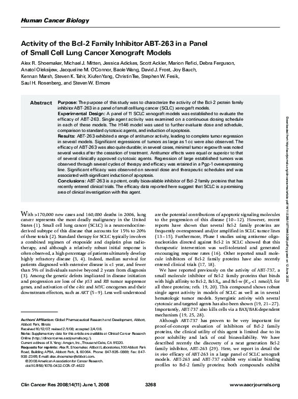 (PDF) Activity of the Bcl-2 Family Inhibitor ABT-263 in a Panel of ...