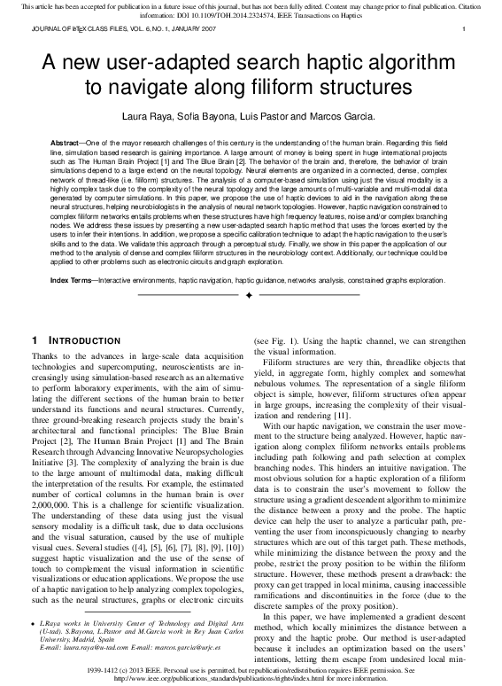 (PDF) A New User-Adapted Search Haptic Algorithm to Navigate along Filiform Structures | marcos ...