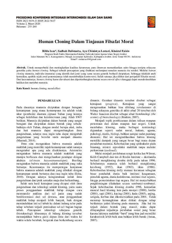 (PDF) Human Cloning Dalam Tinjauan Filsafat Moral