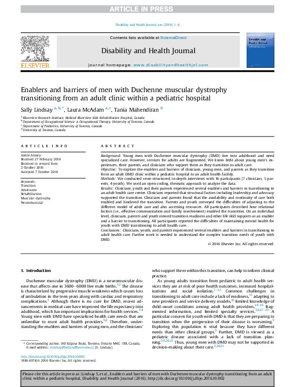 (PDF) Enablers and barriers of men with Duchenne muscular dystrophy ...