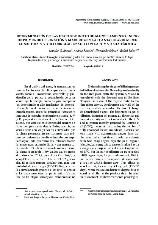 Determining the stages of tillering stage, initiation of primordia ...