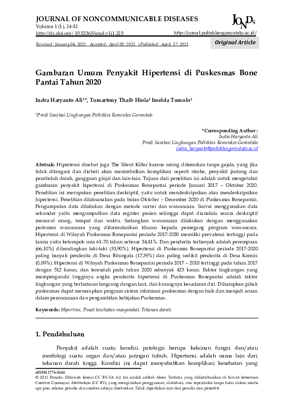 (PDF) Gambaran Umum Penyakit Hipertensi di Puskesmas Bone Pantai Tahun 2020