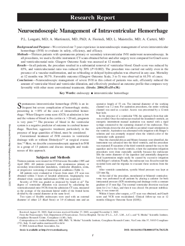 (PDF) Neuroendoscopic Management of Intraventricular Hemorrhage