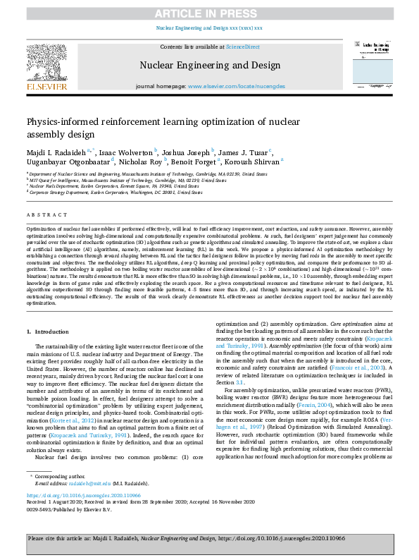 Pdf Physics Informed Reinforcement Learning Optimization Of Nuclear Assembly Design