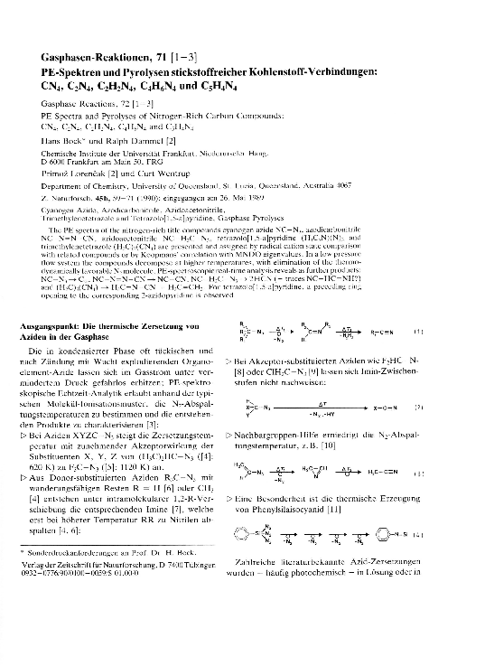 (PDF) Gasphasen-Reaktionen, 71 PE-Spektren und Pyrolysen ...