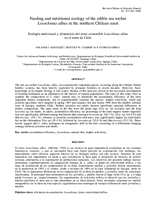 (PDF) Feeding and nutritional ecology of the edible sea urchin ...
