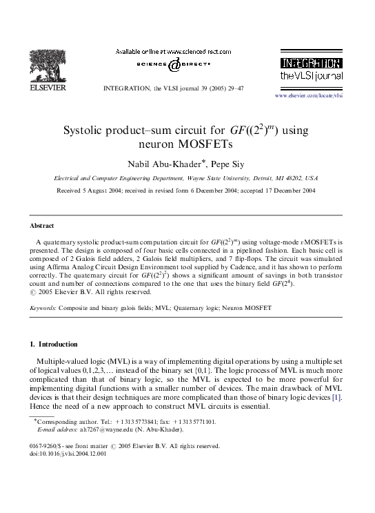 (PDF) Systolic product–sum circuit for using neuron MOSFETs