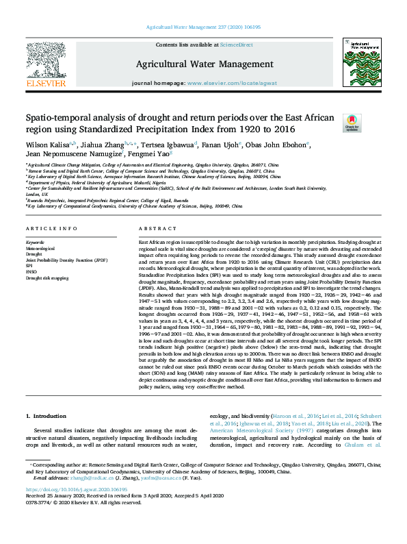 (PDF) Spatio-temporal analysis of drought and return periods over the East African region using ...