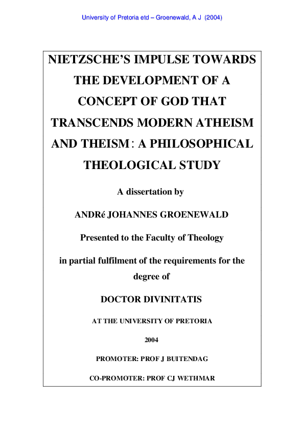 (PDF) Nietzsche’s impulse towards the development of a concept of God ...
