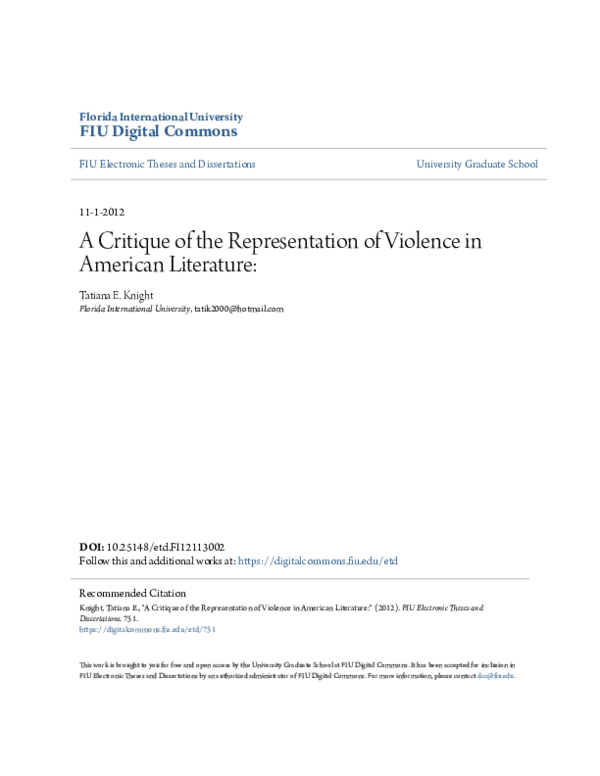(PDF) A Critique of the Representation of Violence in American Literature