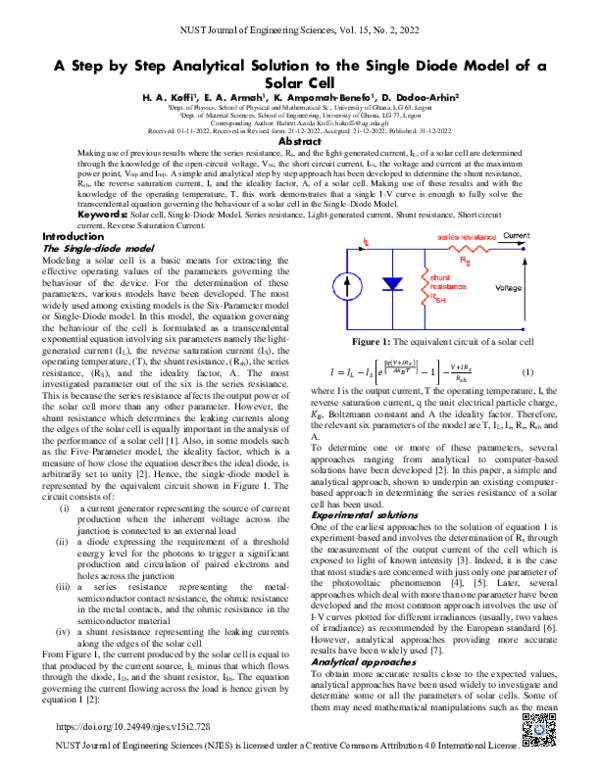 (PDF) A Step by Step Analytical Solution to the Single Diode Model of a ...