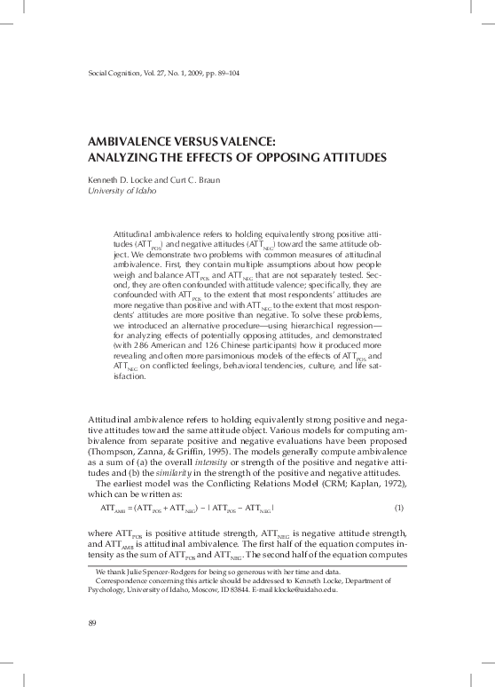 (PDF) Ambivalence versus Valence: Analyzing the Effects of Opposing ...