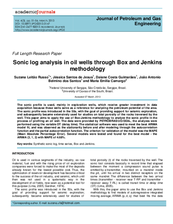 (PDF) Sonic log analysis in oil wells through Box and Jenkins methodology
