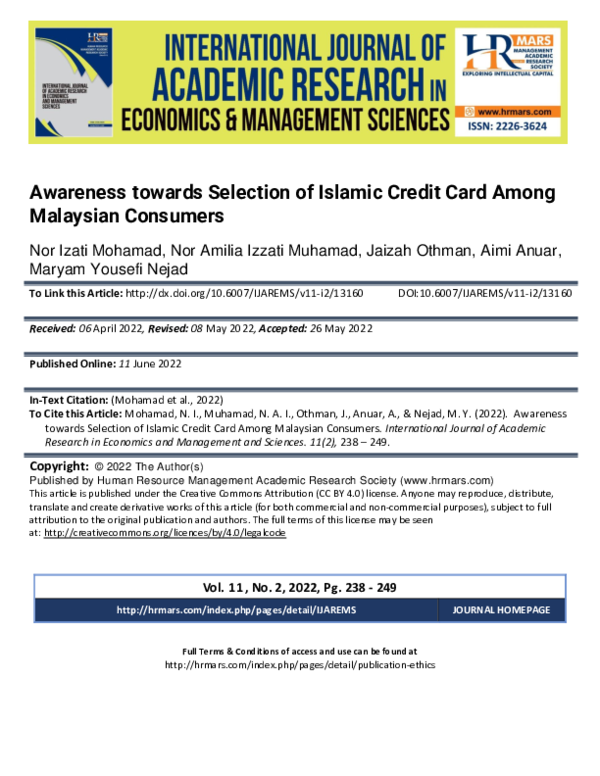 (PDF) Awareness towards Selection of Islamic Credit Card Among ...