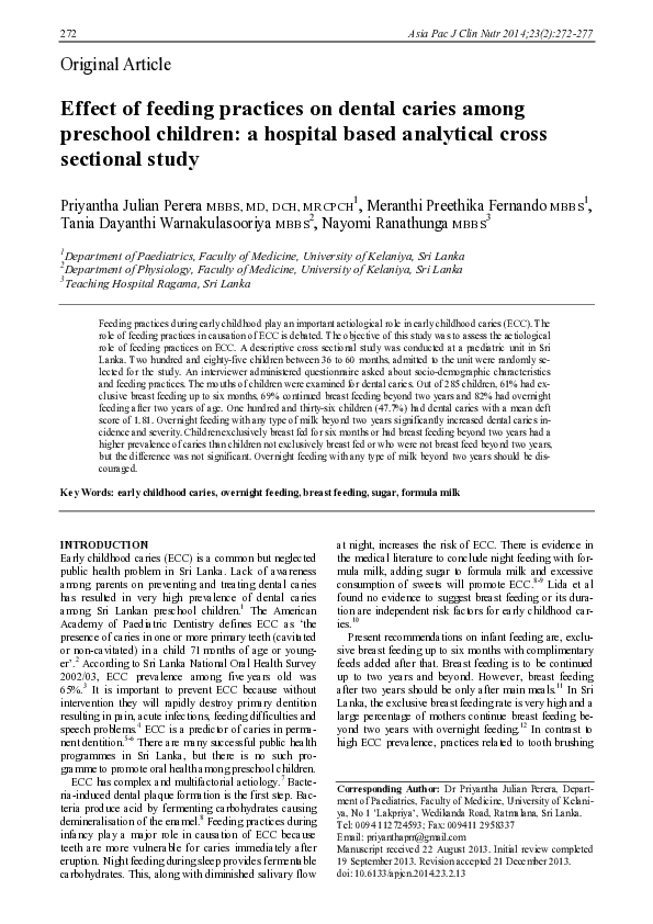 (PDF) Effect of feeding practices on dental caries among preschool ...