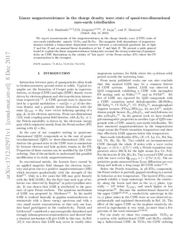 (PDF) Linear magnetoresistance in the charge density wave state of ...