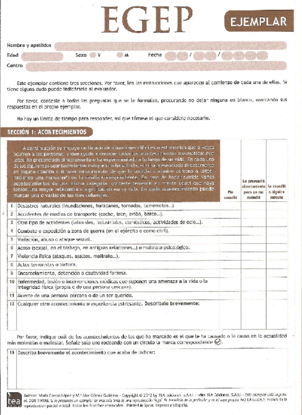 (PDF) Evaluación Global del estrés postraumático-EGEP