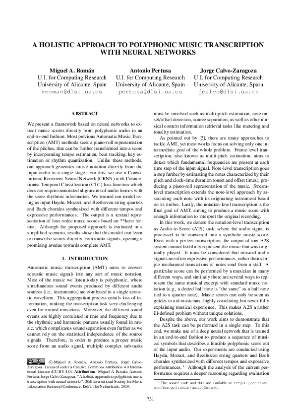 (PDF) A Holistic Approach to Polyphonic Music Transcription with Neural Networks