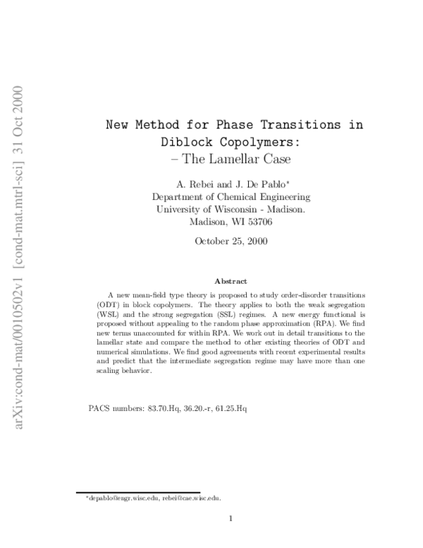 (PDF) Theory for phase transitions in diblock copolymers: The lamellar case