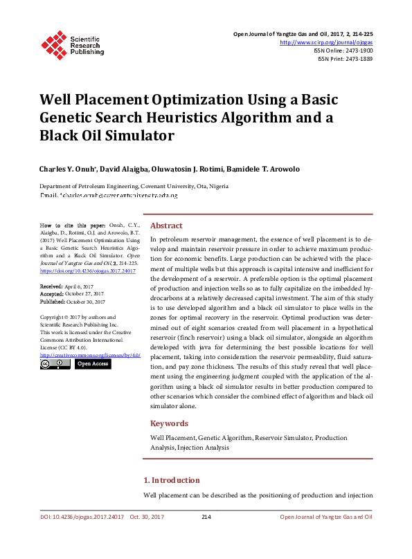 (PDF) Well Placement Optimization Using a Basic Genetic Search Heuristics Algorithm and a Black ...