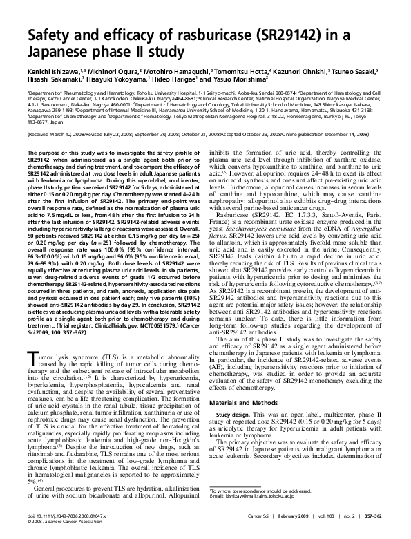 (PDF) Safety and efficacy of rasburicase (SR29142) in a Japanese phase ...