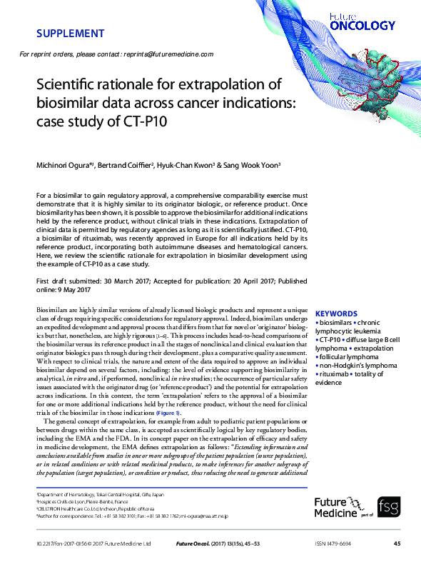 (PDF) Scientific rationale for extrapolation of biosimilar data across ...