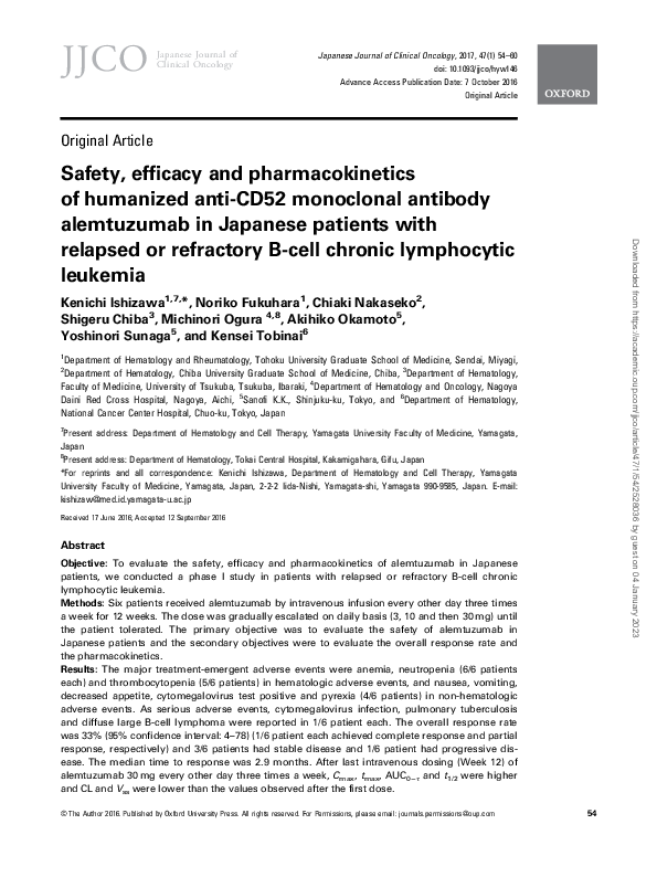 (PDF) Safety, efficacy and pharmacokinetics of humanized anti-CD52 monoclonal antibody ...