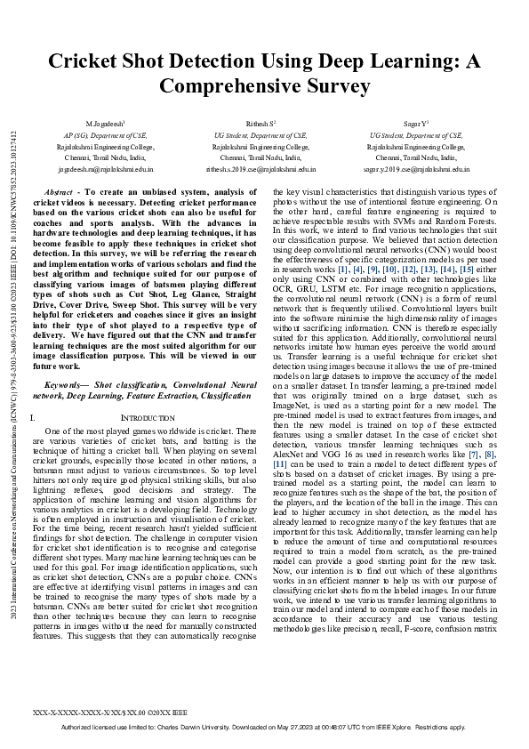 (PDF) Cricket Shot Detection Using Deep Learning: A Comprehensive Survey