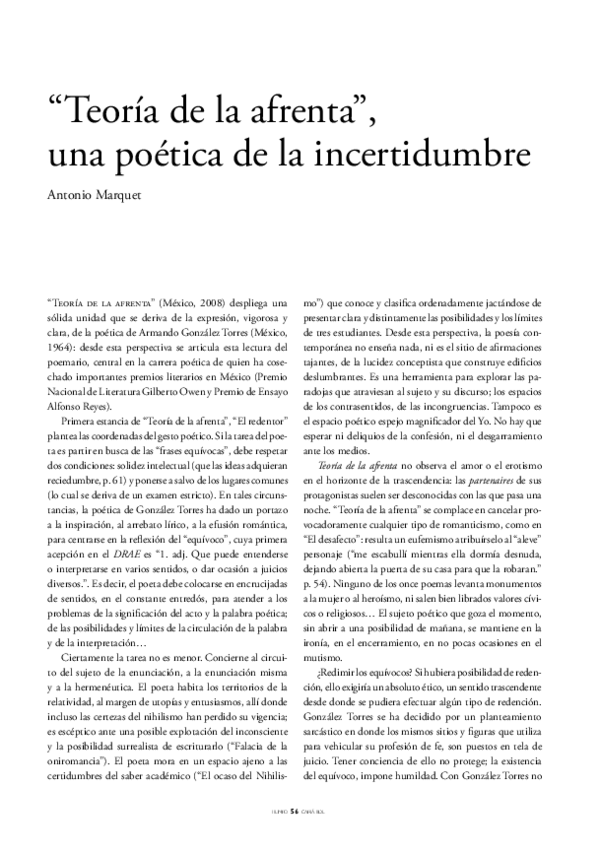 (PDF) Teoría de la afrenta", una poética de la incertidumbre