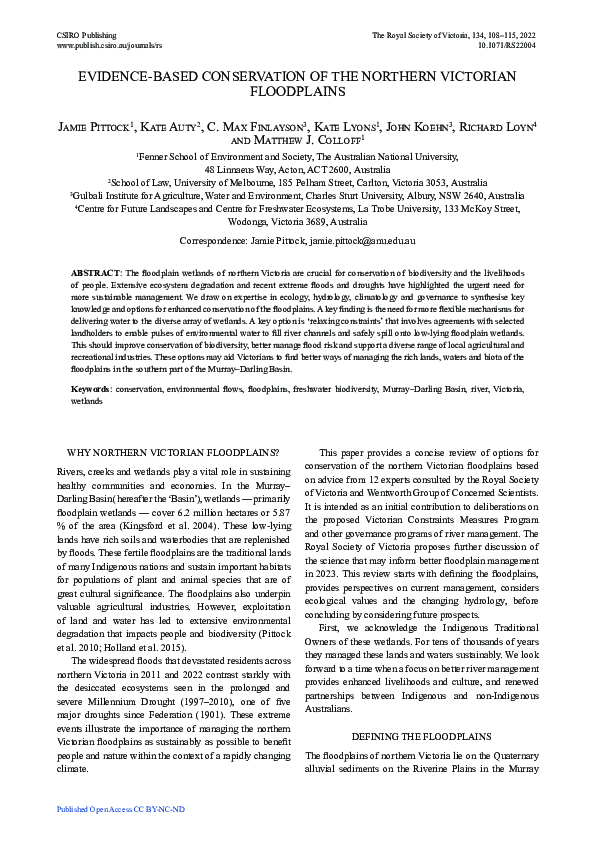 (PDF) Evidence-based conservation of the northern Victorian floodplain