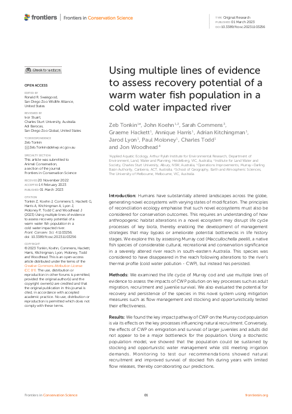 (PDF) Using multiple lines of evidence to assess recovery potential of ...
