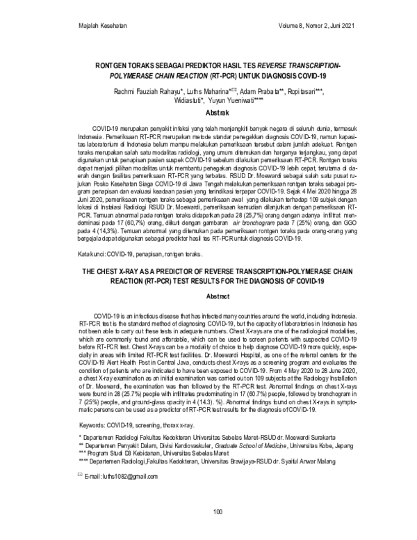(PDF) Rontgen Toraks Sebagai Prediktor Hasil Tes Reverse Transcription ...