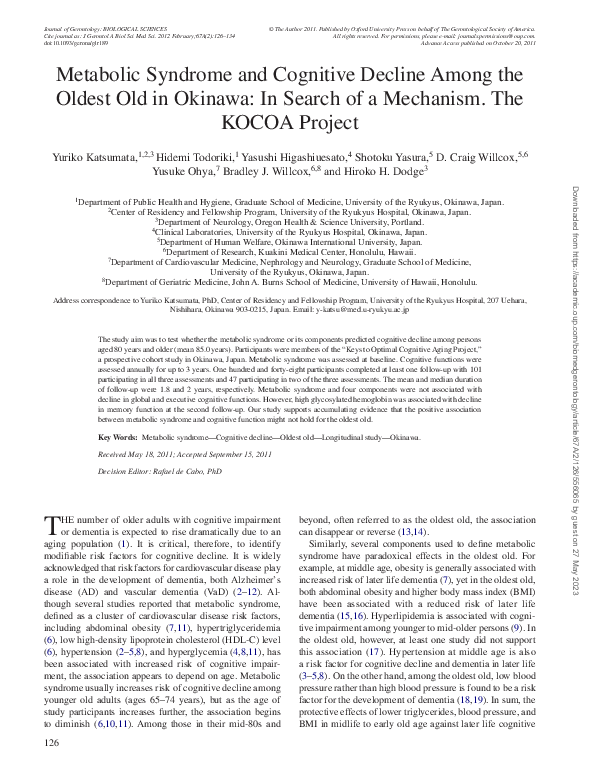 (PDF) Metabolic Syndrome and Cognitive Decline Among the Oldest Old in ...
